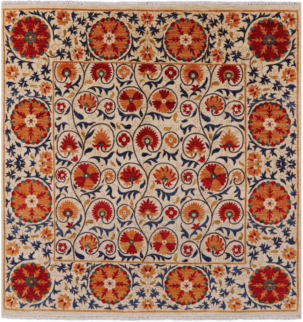 Square William Morris Handmade Wool Area Rug – Golden Nile